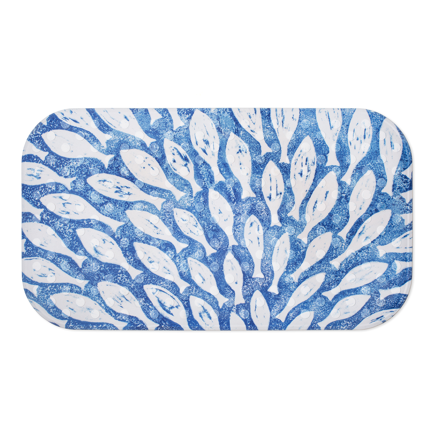 Shoal Fish In Bath Mat : White and Blue - Unique & Unity